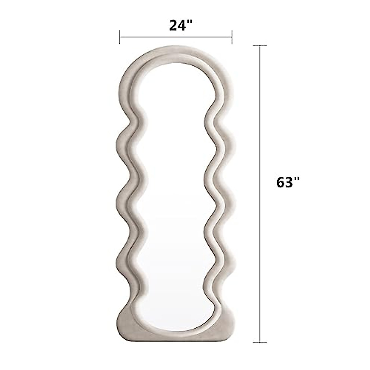 OGCAU Wavy Wall Mirror, 63"L x 24"W, White, Anti-rust, Shatterproof & Splash Proof, Modern or Contemporary, Bedroom Dressing Mirror