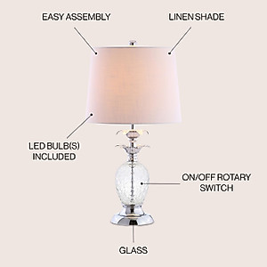 JONATHAN Y JYL1078A Jane 24" Glass LED Table Lamp Traditional Transitional Bedside Desk Nightstand Lamp for Bedroom Living Room Office College Bookcase LED Bulb Included, Clear/Chrome