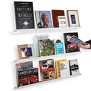 Wallniture Metallo Floating Shelves for Wall, 46" Kids Bookshelf for Toddler Toys, Nursery Room Decor, White Picture Ledge Aluminum Rust Free Material Set of 3