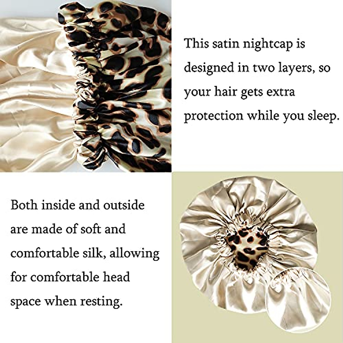 Silk Bonnet for Sleeping with Double-Layer Flower Satin Bonnet for Women Dark Brown