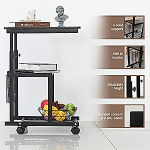 DAYTOYS C Shaped End Table-Movable Sofa Table with Metal Frames-Height Adjustable Sofa Tables with Storage Basket for Living Room, Bedroom, Bedside (Black)