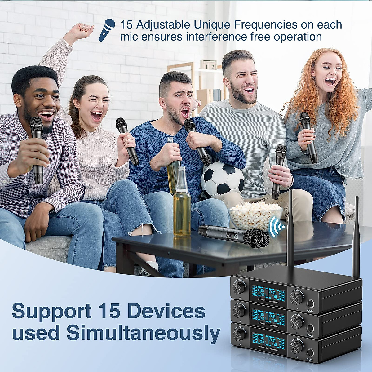 JAMELO Wireless Microphone System, Metal UHF Handheld Karaoke Microphone, Dual Microfono Inalambrico Professional, 200ft Range, Wireless Microphones for Karaoke Singing,Church,Speech, Wedding.