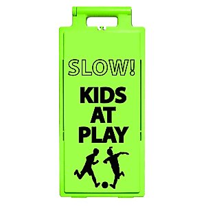 Cortina LAMBA 2x4 Safety Sign "SLOW KIDS AT PLAY" 25.75” x 11.5” x 2”, 03-600-60L, Lime