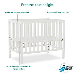 Dream On Me Edgewood 4-In-1 Convertible Mini Crib In White, JPMA Certified, Non-Toxic Finish, New Zealand Pinewood, With 3 Mattress Height Settings, Included 1" Mattress Pad