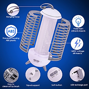 METERO Bug Zapper, Mosquito Zapper Led Light 2 in 1 for Outdoor and Indoor, Wireless Electric Bug Zappers Battery Powered Rechargeable, Insect Fly Traps Fly Zapper for Home Backyard Camping Patio