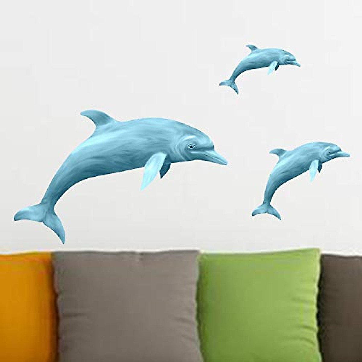 Amaonm Removable 3 Pcs Jumping Blue Dolphin Wall Decals DIY Wall Stickers 3D Nursery Art Decor Peel Stick Decoration Decal for Girls Bedroom Kids Bathroom Living Room Window Door Sticker Murals