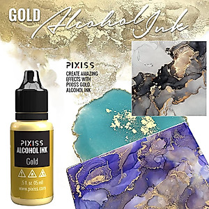 Pixiss Metallic Alcohol Ink Set - Silver and Gold Metallic Alcohol Ink Mixatives, 5oz Metallic Alcohol Pigment Resin Dye, Alcohol Inks for Epoxy Resin, Metallic Mixative for Yupo and Tumbler Cups