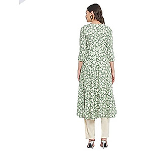 Tissu Women's Rayon Green & Beige Floral Printed Flared Kurta 2144_Green_XS