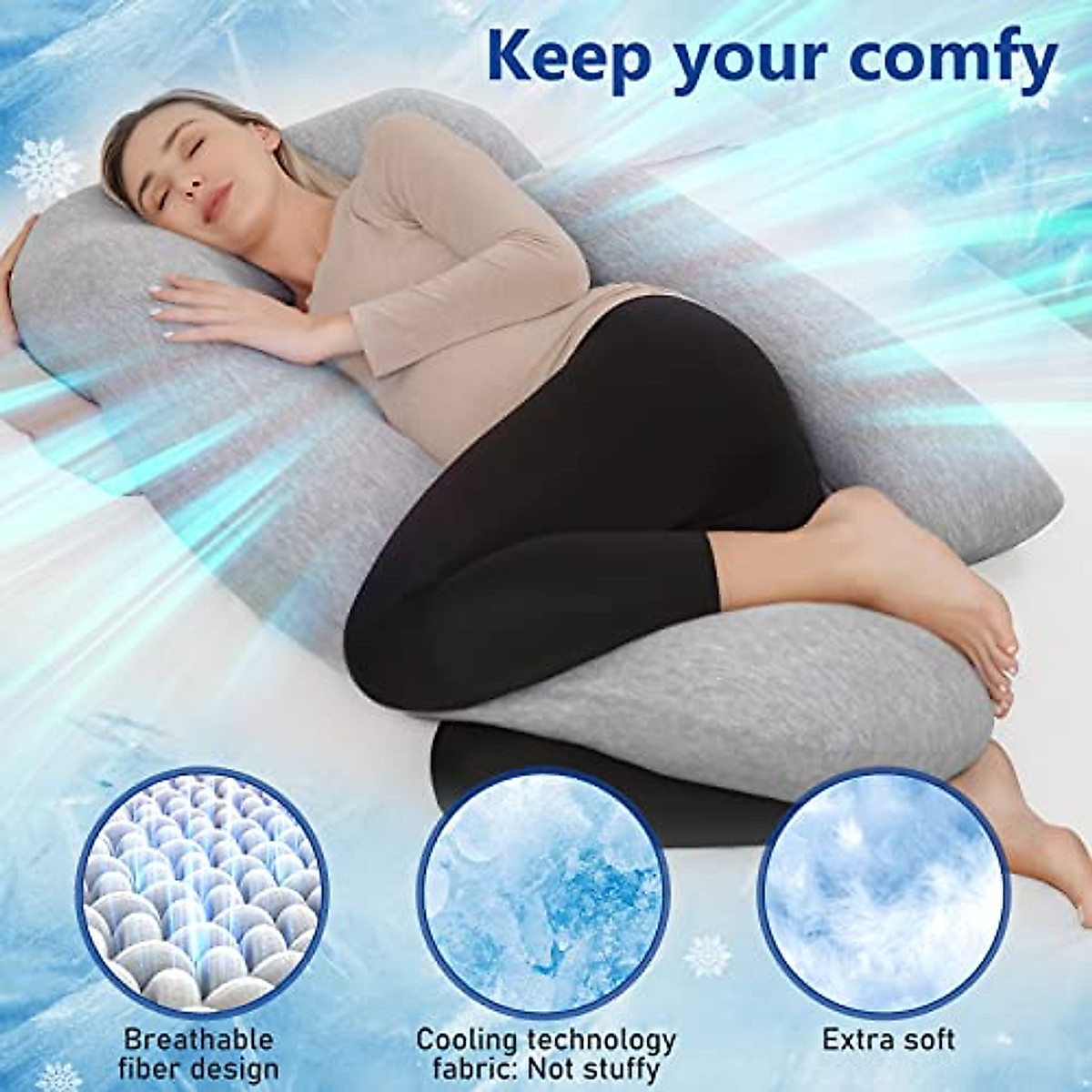 Pregnancy Pillows for Sleeping, U Shape Full Body Pillow, Maternity Pillow with Cooling Removable Cover, Support for Back, Leg, Hips, Belly for Pregnant Women(Light Grey)