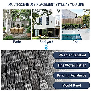 IDEALHOUSE 6 Pieces Outdoor Patio Sectional Sofa Couch, Brown PE Wicker Furniture Conversation Sets with Navy Blue Cushions & Glass Coffee Table for Garden, Poolside, Backyard (Square)