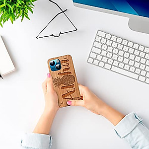 CaseYard Wood Phone case for iPhone 13 Mini Laser Engraved Aloha Pineapple Design Cherry Wood Compatible iPhone case Protective Shockproof Slim fit Cell Phone Cover for Men & Women