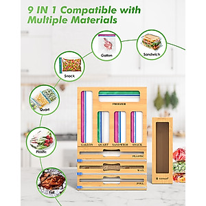 GEYILO Bag Storage Organizer, Storage Bag Organizer, 4 Separate Baggie Organizer, Ziplock Bag Storage Organizer for Kitchen Drawer, Compatible with Gallon, Quart, Sandwich & Snack Variety Size Bags