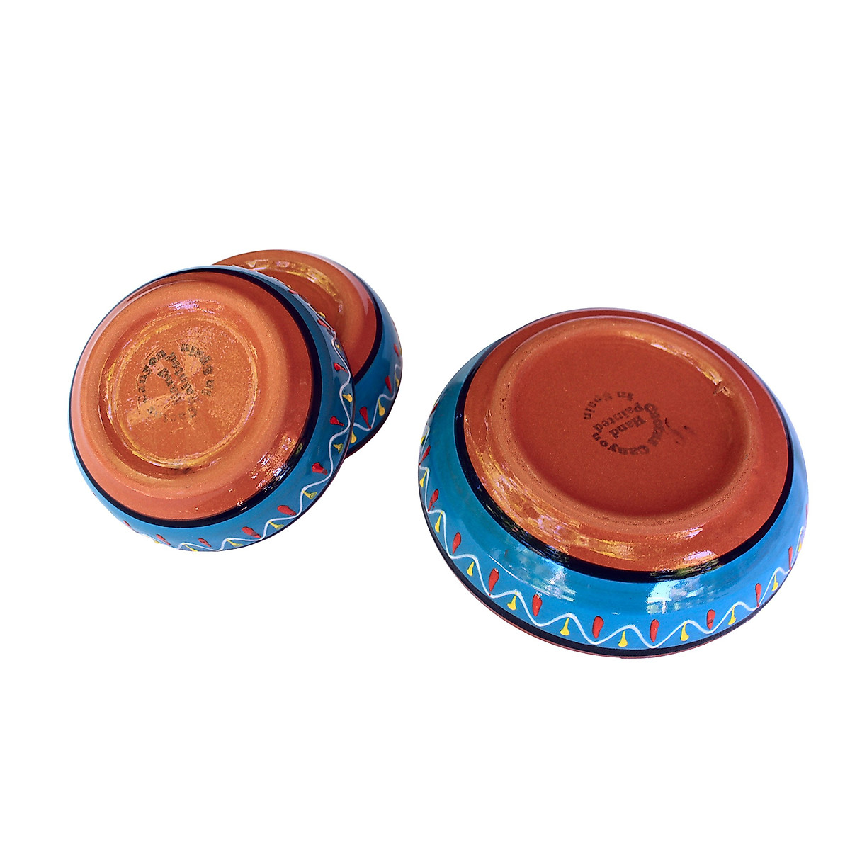 Canyon Cactus Ceramics Spanish Terracotta Set Of 3 Small Dipping Bowls, Blue