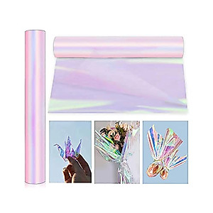35 in x 50 ft Iridescent Cellophane Wrap Roll – Rainbow Cellophane Roll, Iridescent Film Cellophane Bags Large, Rainbow Wrapping Paper for Flower Gift Baskets Wrap DIY Wrapping (35" fold into 17.5")