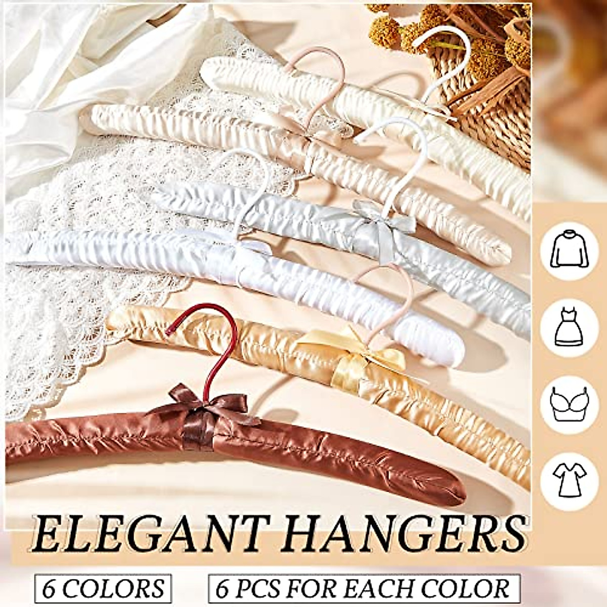 36 Pcs Satin Padded Hanger Non Slip Padded Hangers Heavy Duty Foam Hangers No Shoulder Bump Fabric Hanger for Wedding Women Girls Closet Dress Blouse Sweaters Suits (Multicolored)