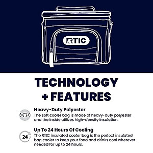 RTIC Day Cooler Bag 6 Can, Soft Sided Portable Insulated Cooling Bags for Lunch, Beach, Drink, Beverage, Travel, Camping, Picnic, for Men and Women, Navy