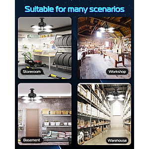 Garage Light - 2PACK 130W 13000LM Deformable 4+1 Panel LED Garage Light with LED Transformer, E26/27 Base, 6500K Daylight White Garage Lights Ceiling LED for Garage, Factory, Warehouse, Storage Room