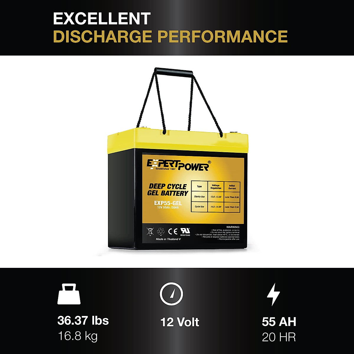 ExpertPower 12Volt 55AH Rechargeable Gel Battery