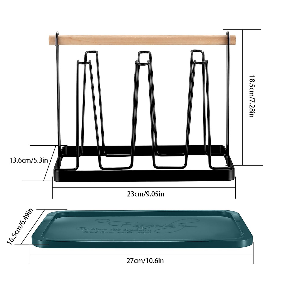 wugongshan Water Bottle Drying Rack, Cup Drying Rack, Coffee Mugs Wine Glass Drying Rack, Tumbler Bottle Drying Drainer Stand with Wood Handle & Removable Draining Tray for Kitchen Countertop