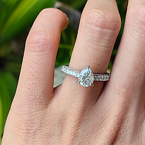 DovEggs Moissanite Engagement Rings for Women 1.5ct Center 6X8mm H-I Color Pear Cut Moissanite Lab Grown Hidden Halo Wedding Engagement Ring Solitaire 14k Gold Quality Silver with Accents Band Width