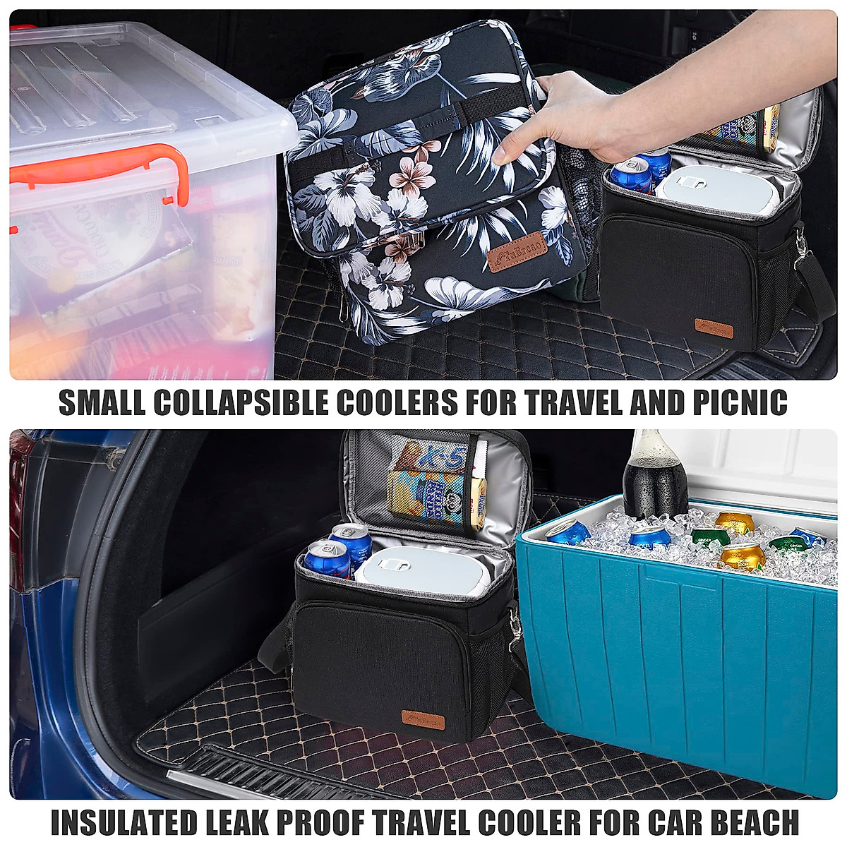 Expandable Cooler Bag - Mini Collapsible Travel Cooler for Car Road Trips Picnic Camping Hiking, Leak Proof Insulated Cooler Bag for Shopping, Reusable Portable Soft Cooler Bag for Airplane, Gray
