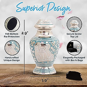 Blue Baby Keepsake Urn - Mini Infant Urn for Baby Girl/Boy with Box & Bag - Handcrafted Teddy Bear Urn - Small Cremation Urn for Children Ashes - Tribute to Your Loved Kid with Baby Urn