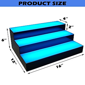 Royxen LED Lighted Liquor Bottle Shelf 3 Tier, 16 Inch Bar Shelf with Remote, Bottle Stand Multi-Color Lighting Modes for Bars