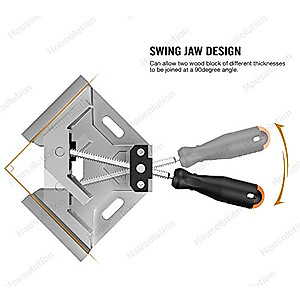 Housolution Right Angle Clamp, [2 PACK] Single Handle 90° Aluminum Alloy Corner Clamp, Right Angle Clip Clamp Tool Woodworking Photo Frame Vise Holder with Adjustable Swing Jaw - Silver Gray