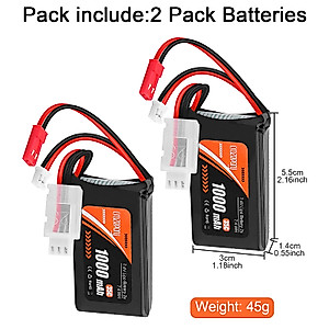 FancyWhoop 7.4V Lipo Battery 2S 1000mAh: 35C Battery with PH2.0 & JST Plug A xial SCX24 Lithium Batteries 2 Pack Rechargeable Batteries for WL Toys RC Car Most 1/10 1/16 1/18 1/24 Scale Racing Trucks