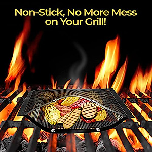 Homeflowz Mesh Grill Bags and Skewers - Extra Large 40x30cm + Medium BBQ Bags for Grill - Heat Resistant Non-Stick Reusable Grilling Bags - Easy to Clean - Use On All Outdoor Grills - Durable Design
