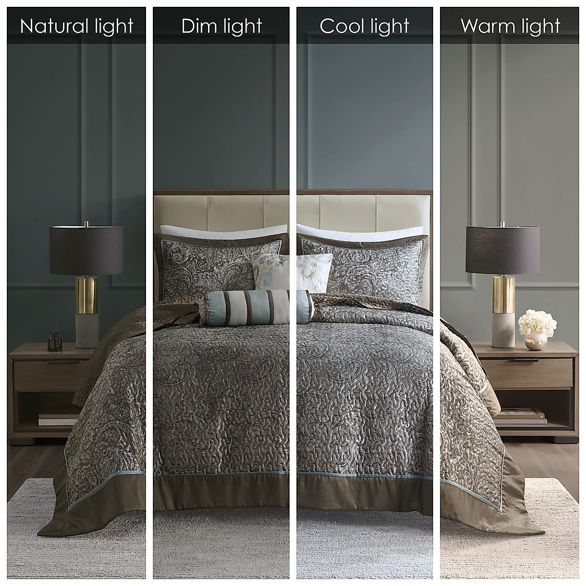 Madison Park Aubrey Reversible Quilted Bedspread Set, Solid Reverse Summer Breathable, Lightweight All Season Bedding Layer, Matching Shams, Bedspread King(120"x118"), Blue 5 Piece