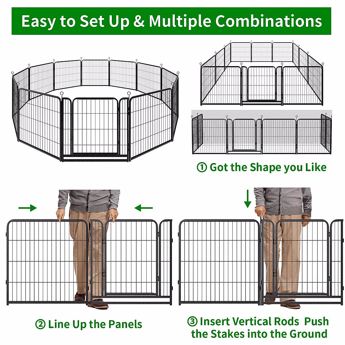 Kfvigoho Dog Playpen Outdoor Extra Wide 12 Panels Heavy Duty Dog Fence 32" Height Anti-Rust with Doors Portable for RV Camping Yard, Total 32FT, 79 Sq.ft, Snowy Black