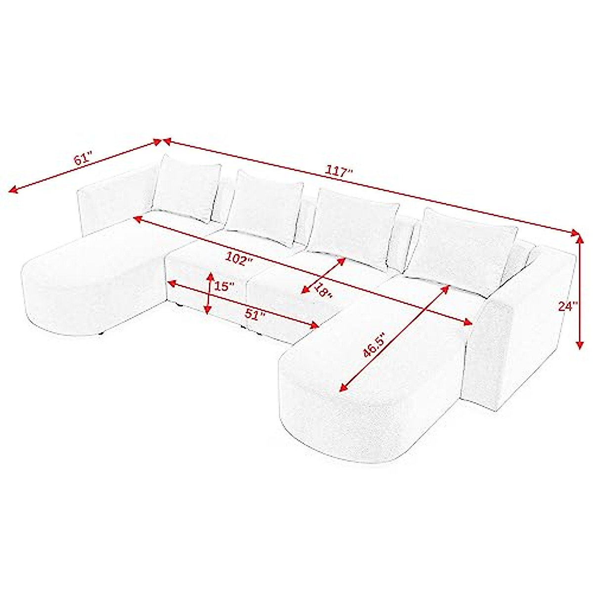 U-Shaped Stylish Comfy Sectional Sofa Couch with 2 Single Seats and Lounge Chaises, Oversized Modern DIY Combination Convertible Modular Sofa&Couch, Cloud Deep Seater Cozy Sofá for Living Room