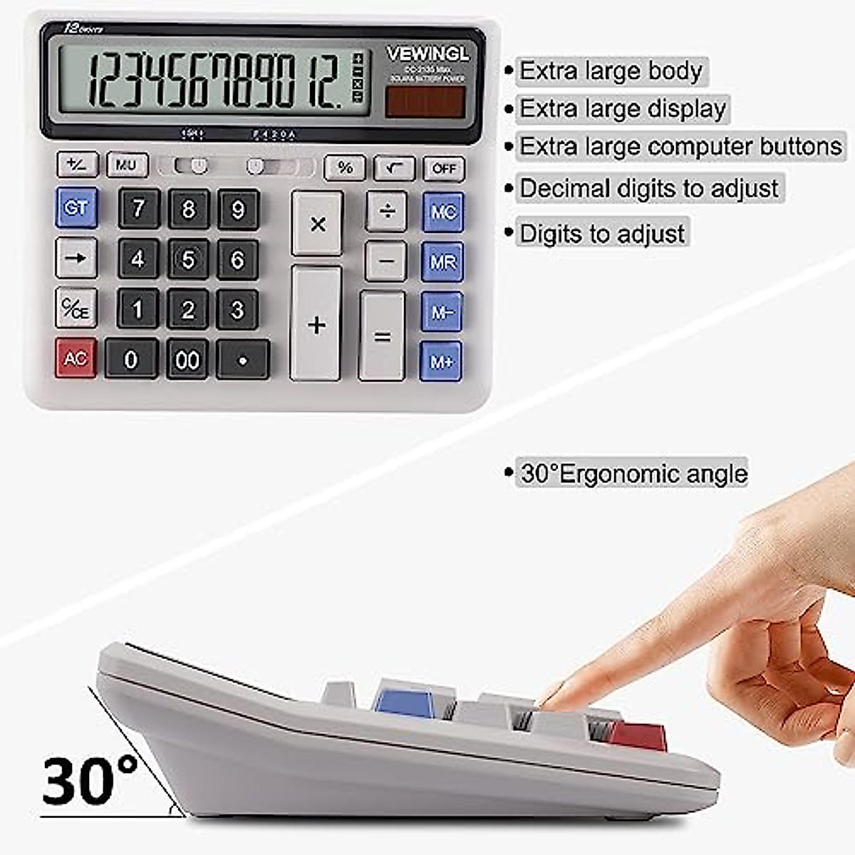 Desk Calculator 12 Digit, Large Computer Keys,Desktop Dual Power Battery and Solar, Calculator with Large LCD Display for Office,School, Home & Business Use,Automatic Sleep.7.6 * 6.4in (Black)