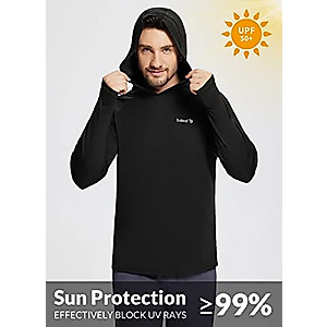 BALEAF Men's UV SPF Hoodie Shirt UPF 50+ Sun Protection Long Sleeve T-Shirts Rash Guard Fishing Swimming Lightweight Black M
