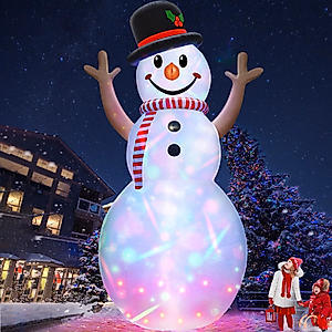 14 Ft Huge Christmas Inflatable Snowman with Rotating Colorful Lights Hat & Scarf Christmas Decorations Outdoor with Build-in LED Lights Xmas Blow Up Yard Decor for Lawn Garden Holiday
