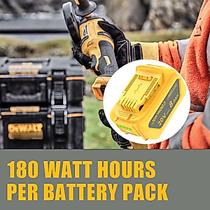 JUNWOOD 2Pack 8.0Ah Lithium Replacement for Dewalt 20V Battery Max XR Cordless Tools DCB180 DCB205 DCB206 DCB206-2 DCB200 DCB204 DCB204BT-2 DCB203 DCB201 DCB207