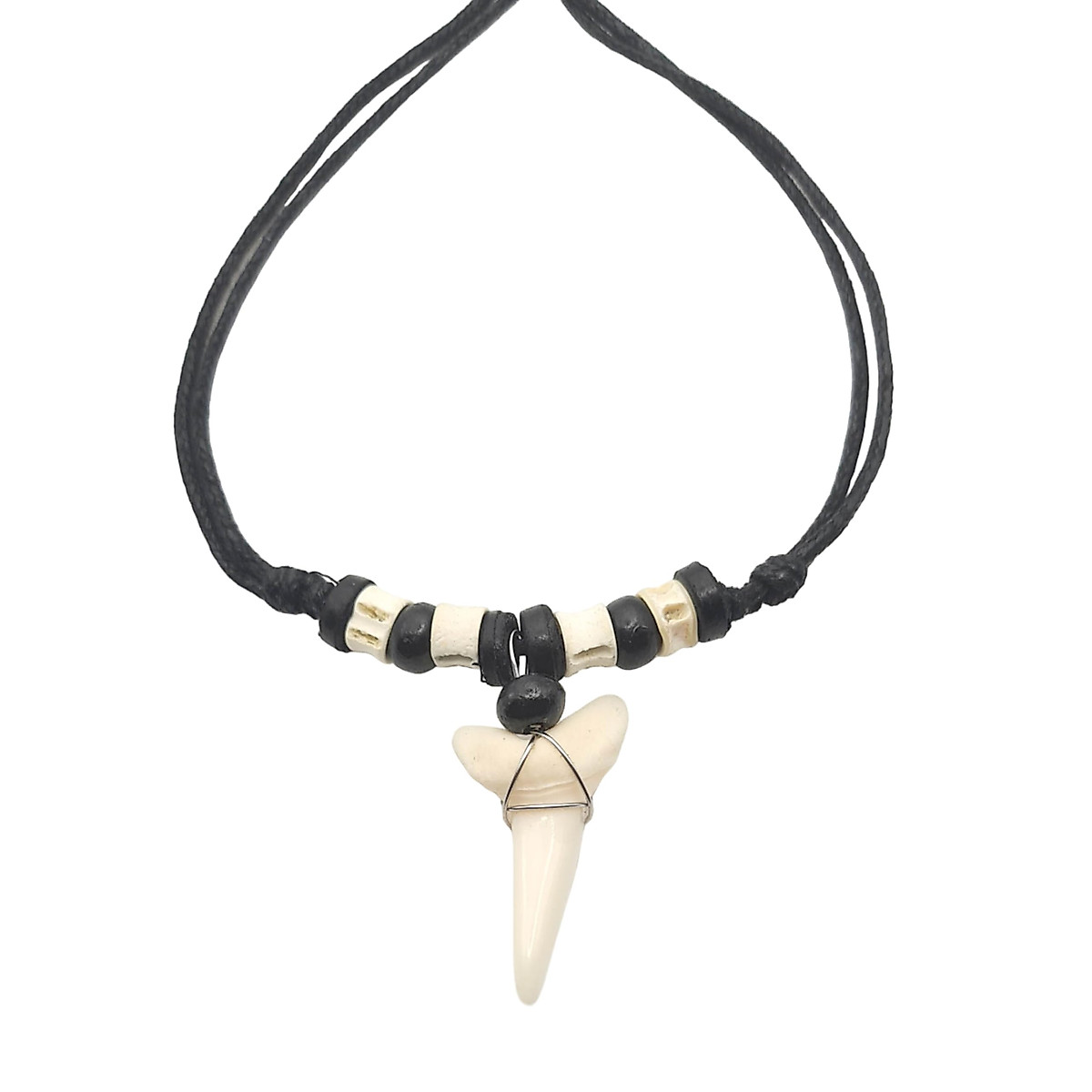 Swimmi Genuine Shark Tooth Necklace for Men, Mako Shark Tooth Necklace, Handmade Wooden Beads adjustable Cords Shark Tooth Necklace for Women Jewelry EA200