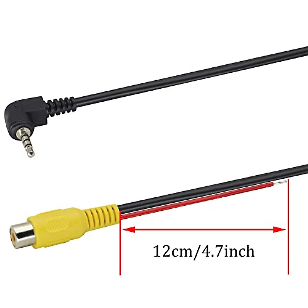 HCFeng 2.5mm to RCA Cable 2.5mm AV-in Male（4-Pole） to RCA Female Cable with Trigger,2.5mm Stereo to RCA Video Adapter for GPS Tablet Car Camcorder Reverse Backup Rear View Camera(2.4M+20cm)