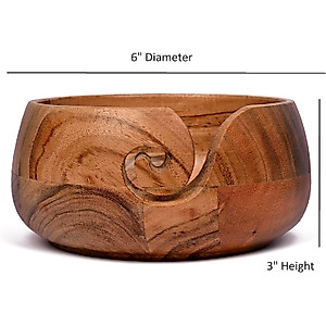 Samhita Acacia Wood Wooden Yarn Bowl for Crocheting & Knitting Hand Made by Indian Artisans Birthday Gifts for Mom & Knitting Lovers (6" x 6" x 3")