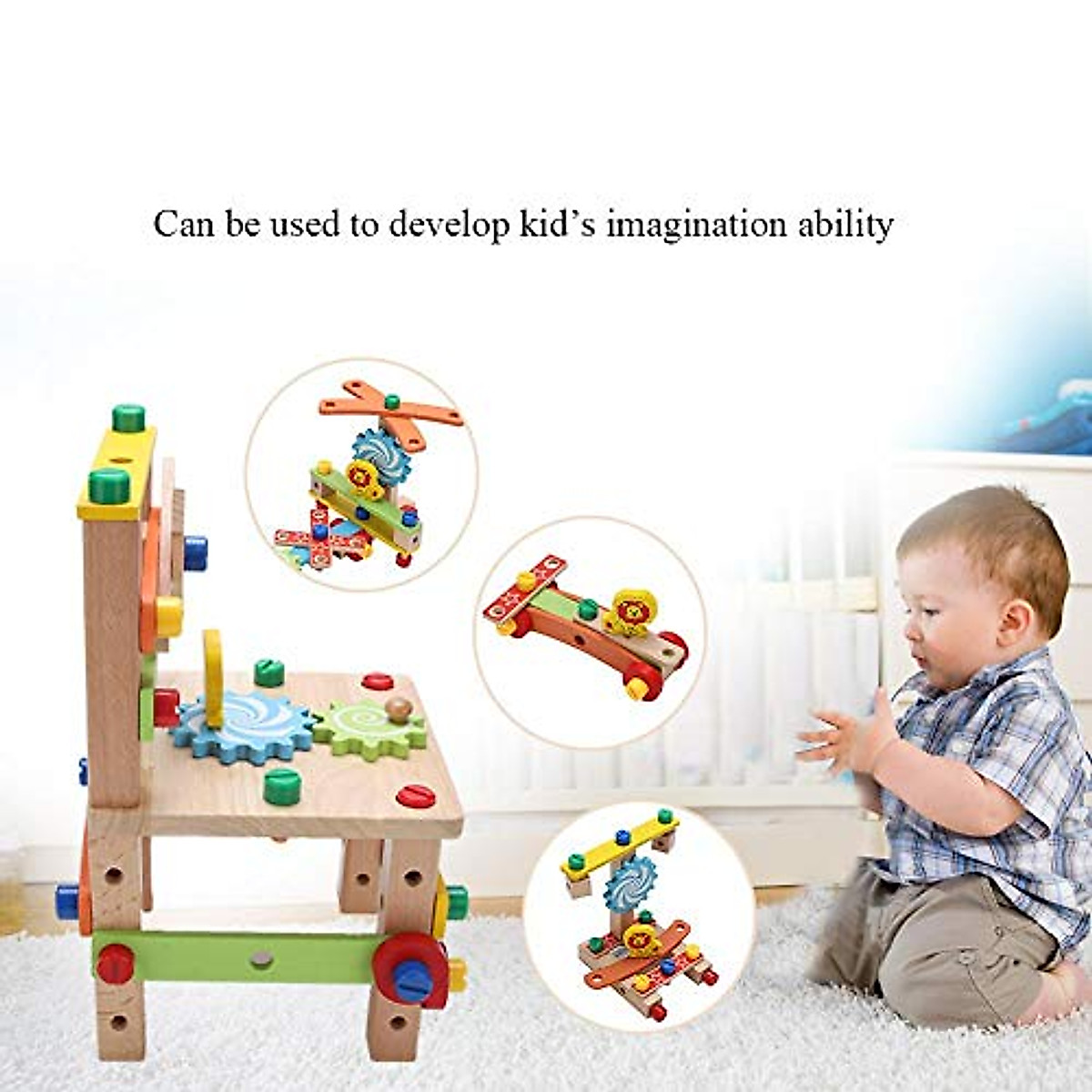 Zerodis Wooden Multifunctional Screw Assembling Chair Toy Nut Combination Intelligent Toy for Kid Child Brain Practicing(A)