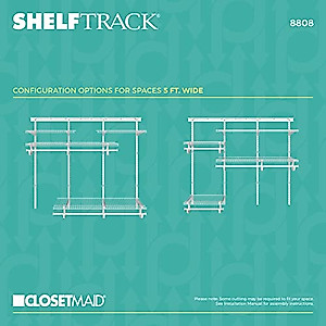 ClosetMaid ShelfTrack Wire Closet Organizer System, Adjustable from 4 to 6 Ft., With Shelves, Clothes Rods, Hardware, Durable Steel, White