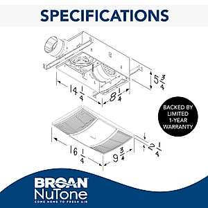 Broan-NuTone Non-Lit PowerHeat Bathroom Exhaust Fan and Heater, 80 CFM, 1.5 Sones, White