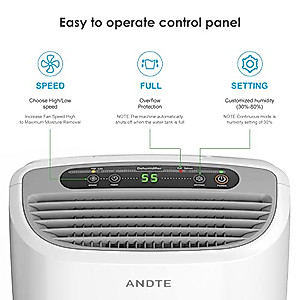 ANDTE 2500 Sq.Ft Dehumidifiers for Large Room and Home Basements, 31 Pints Dehumidifiers with Auto or Manual Drainage, 0.528 Gallon Water Tank with Drain Hose, Auto Defrost, Dry Clothes Function, 24H Timer