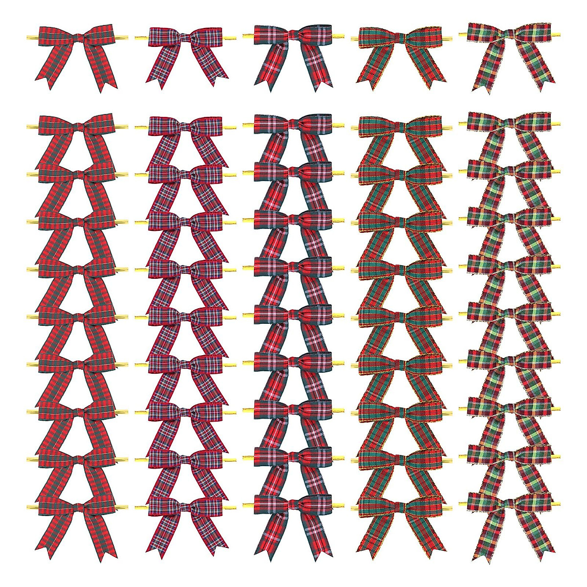 Meseey 50 Pcs Christmas Gingham Ribbon Bows with Twist Tie Red and Green Buffalo Check Premade Bows for Gift Wrapping Basket Wedding Baby Shower Brithday Party (2.5", Christmas)
