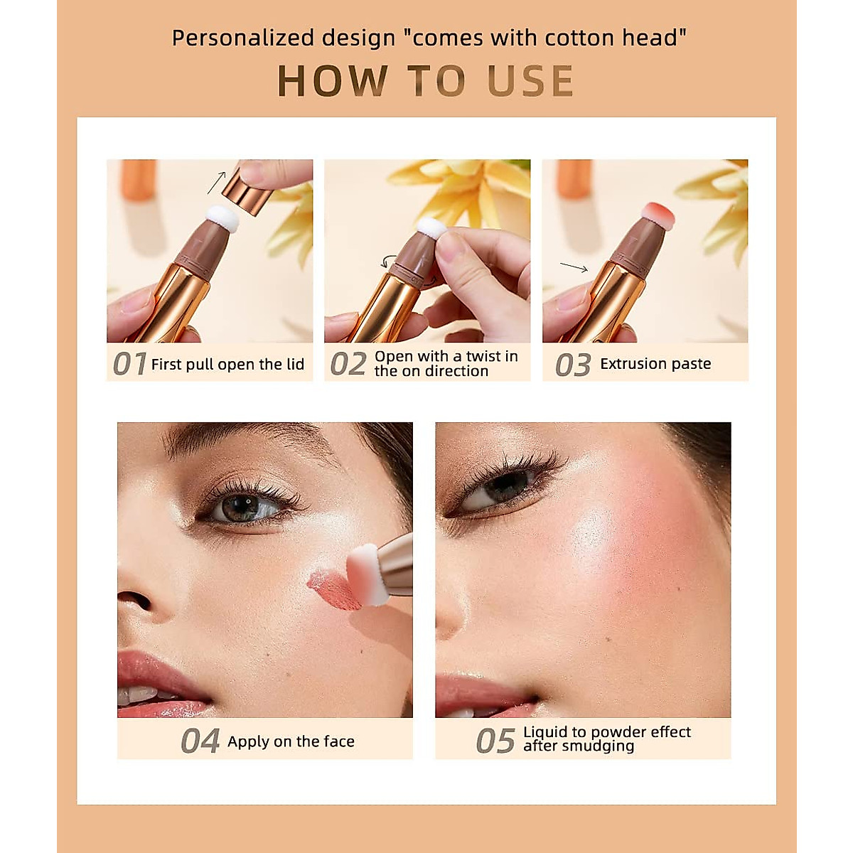 2 Colors Liquid Contour Beauty Wand, Highlighter and Bronzer Stick,Long Lasting & Smooth Natural Matte Finish,with Cushion Applicator Attached Easy to Blend. (1#/2#)