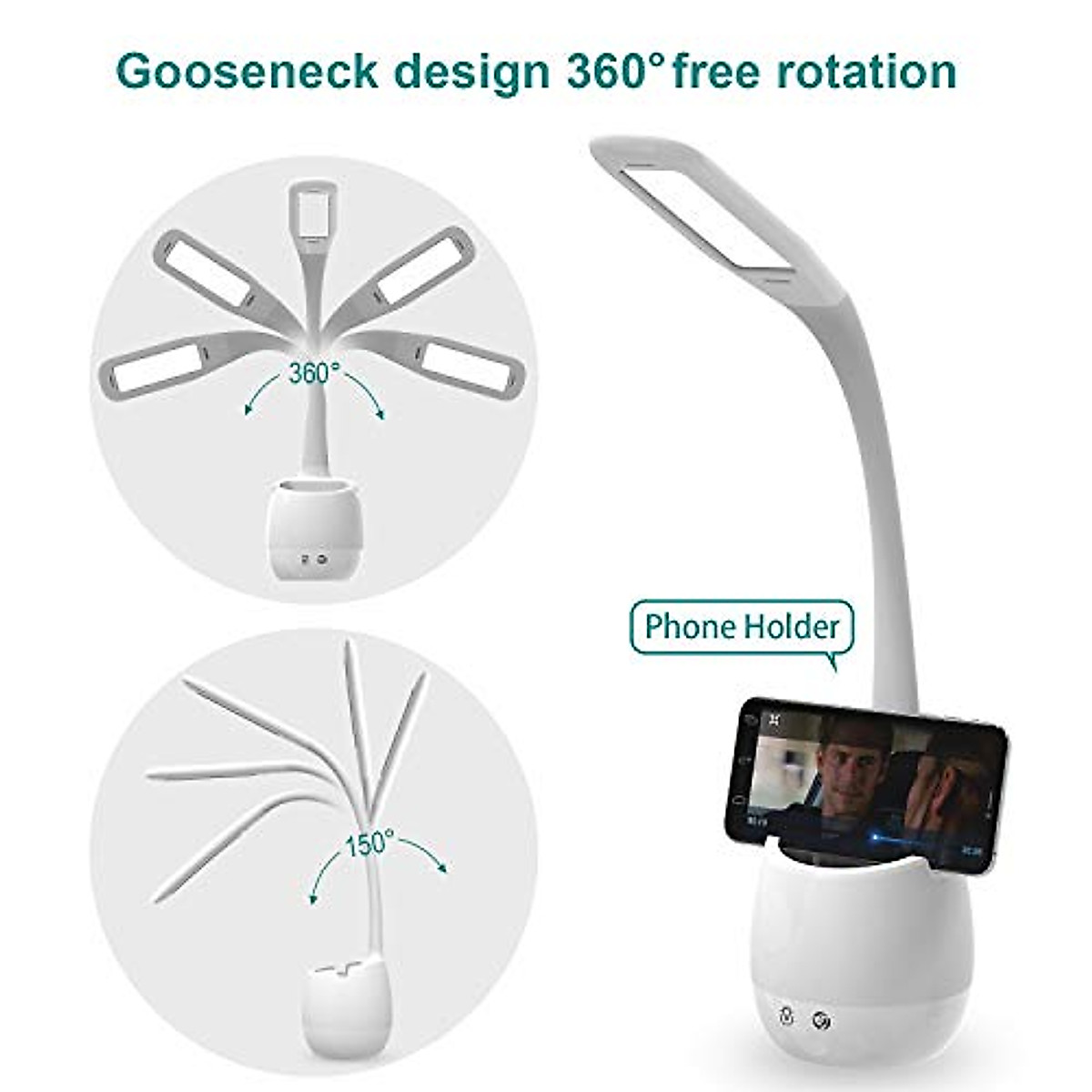 ERAY Kids Desk Lamp LED Study 2000mAh Rechargeable Desk Light with Pen Holder/ 8 Colors Night Light/ 3 Brightness Levels/Touch Control, Dimmable Table Lamp for Boys & Girls Eye-Caring Reading