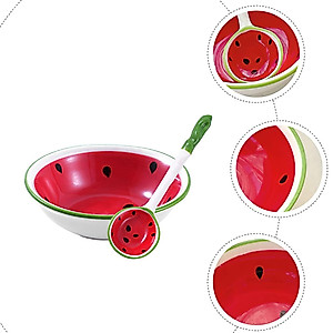 Rice Container 1 Set Dessert Bowl and Spoon Watermelon Shape Serving Bowls Ceramic Salad Bowls Kitchen Mixing Bowls Fruits Dish for Cereal Pasta Snack Appetizer Food Container Japanese