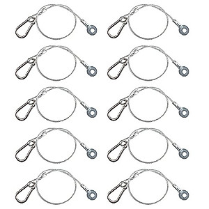10 Pack Stage Light Safety Cables 66 Pound 11.8" Stainless Steel DJ Lighting Cables (Buckle Ended and 6.3 mm Eyelet Ended)