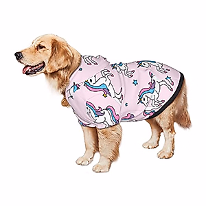 Large Dog Hoodie Cute-Unicorn-Star-Pink Pet Clothes Sweater with Hat Soft Cat Outfit Coat X-Large